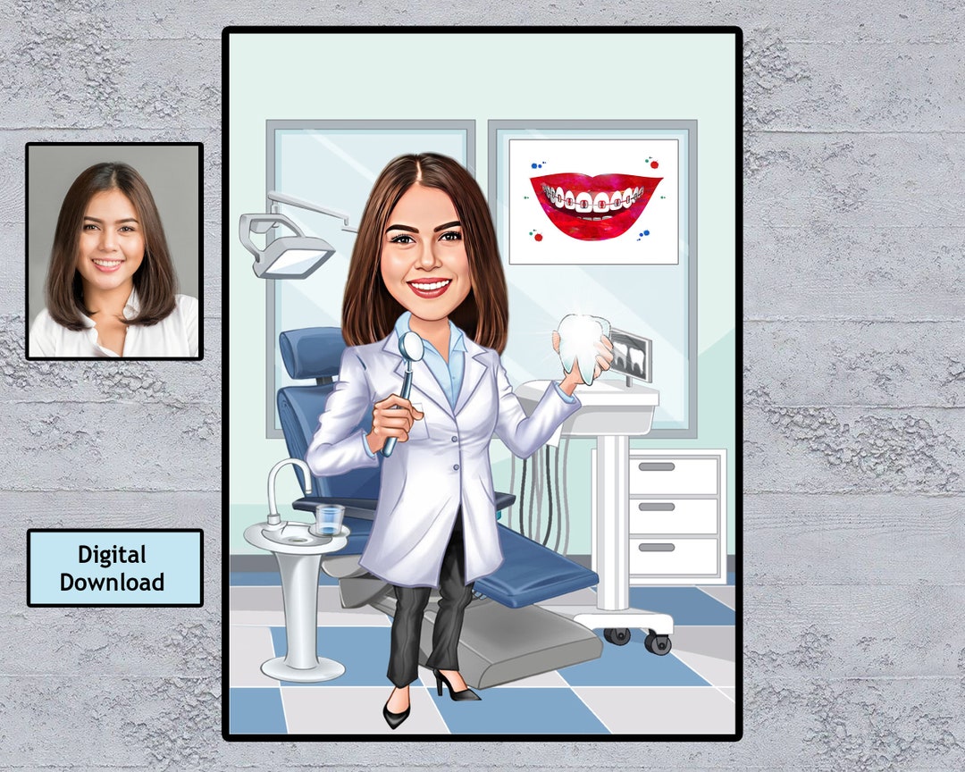 Custom Woman Dentist Cartoon Portrait, Dentist Portrait, Gift for ...