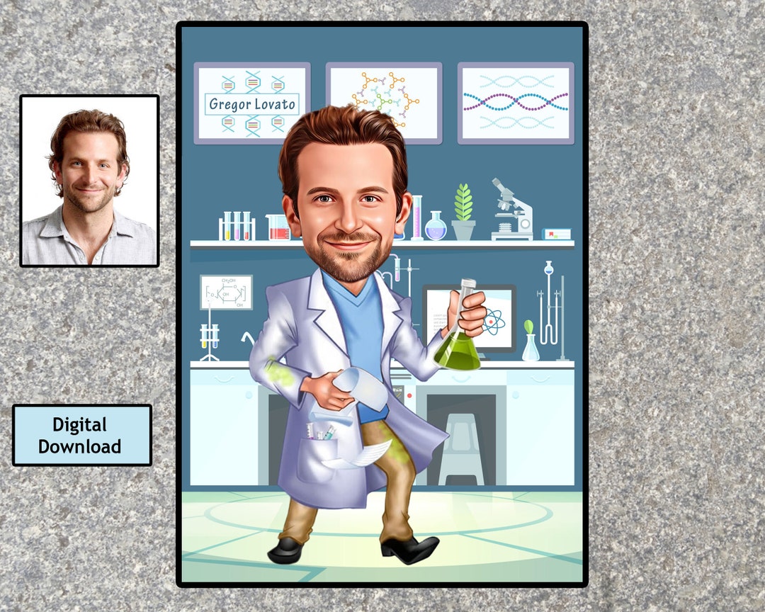 Custom Medical Scientist Cartoon Portrait: Lab Gift (digital Download ...