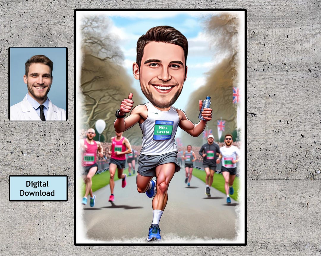 Customized Runner Cartoon Portrait, Custom Maraton Runner Caricature ...