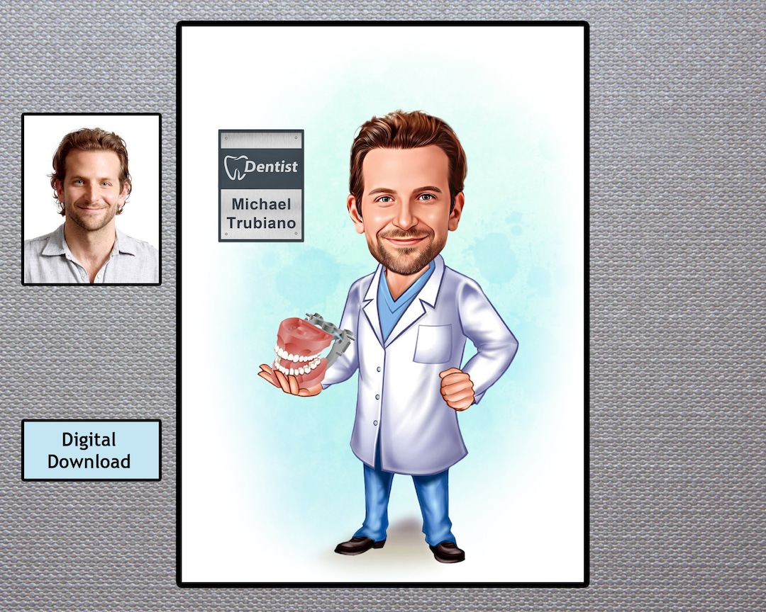 Custom Male Dentist Cartoon Portrait, Dentist Portrait, Gift for ...