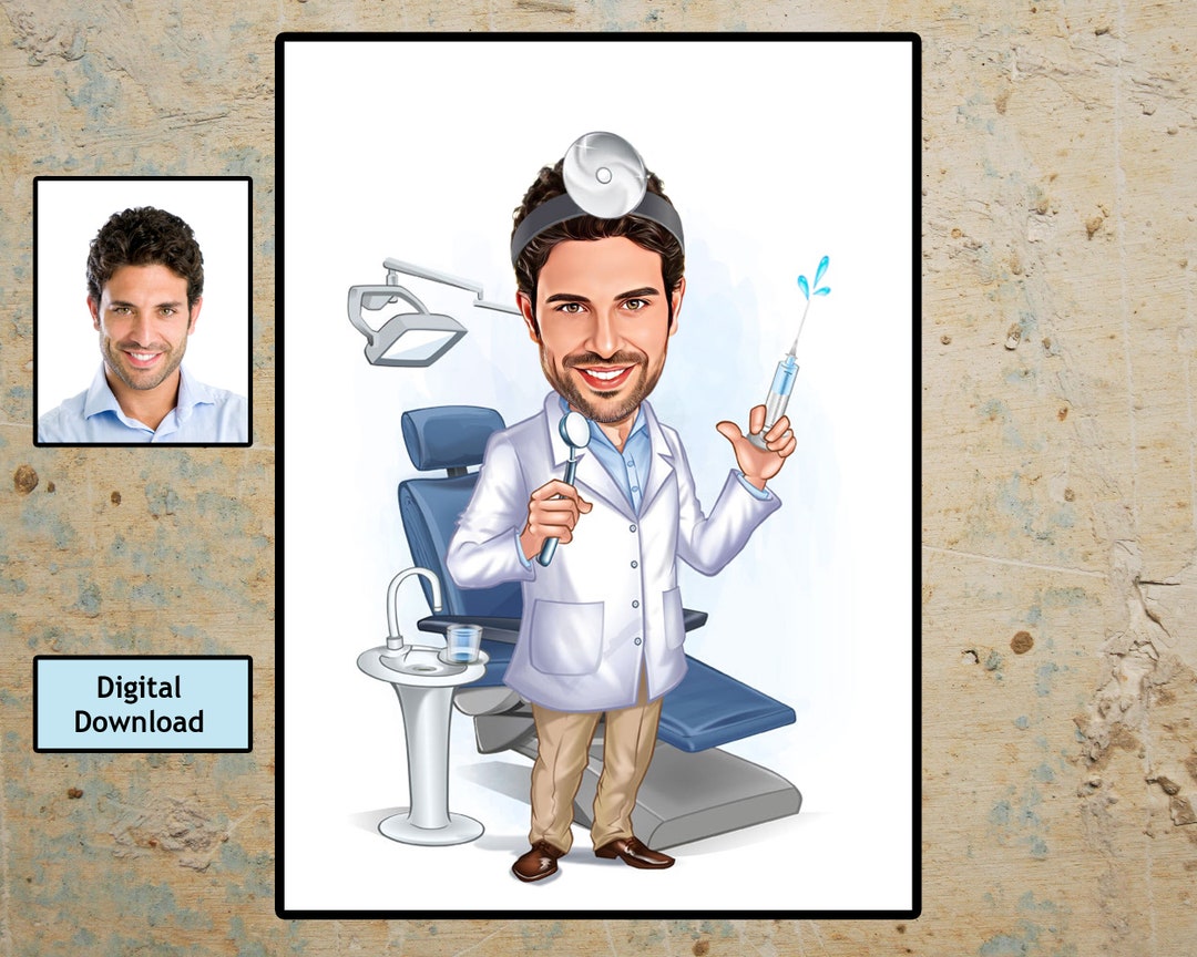 Personalized Male Dentist Cartoon Portrait, Custom Dentist Caricature ...