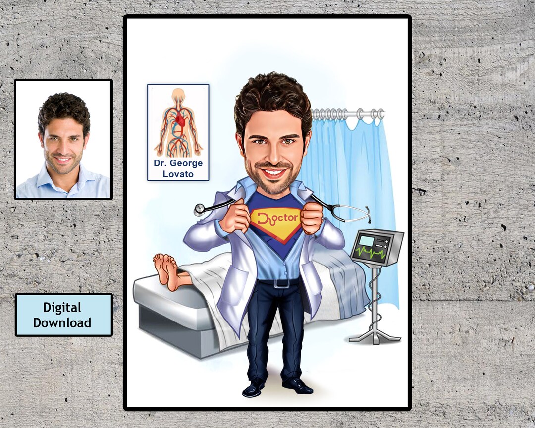 Custom Super Doctor Cartoon Portrait: Personalized Caricature Gift ...