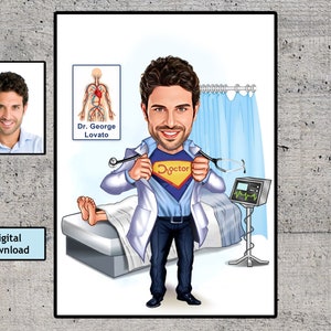 Custom Super Doctor Cartoon Portrait: Personalized Caricature Gift ...