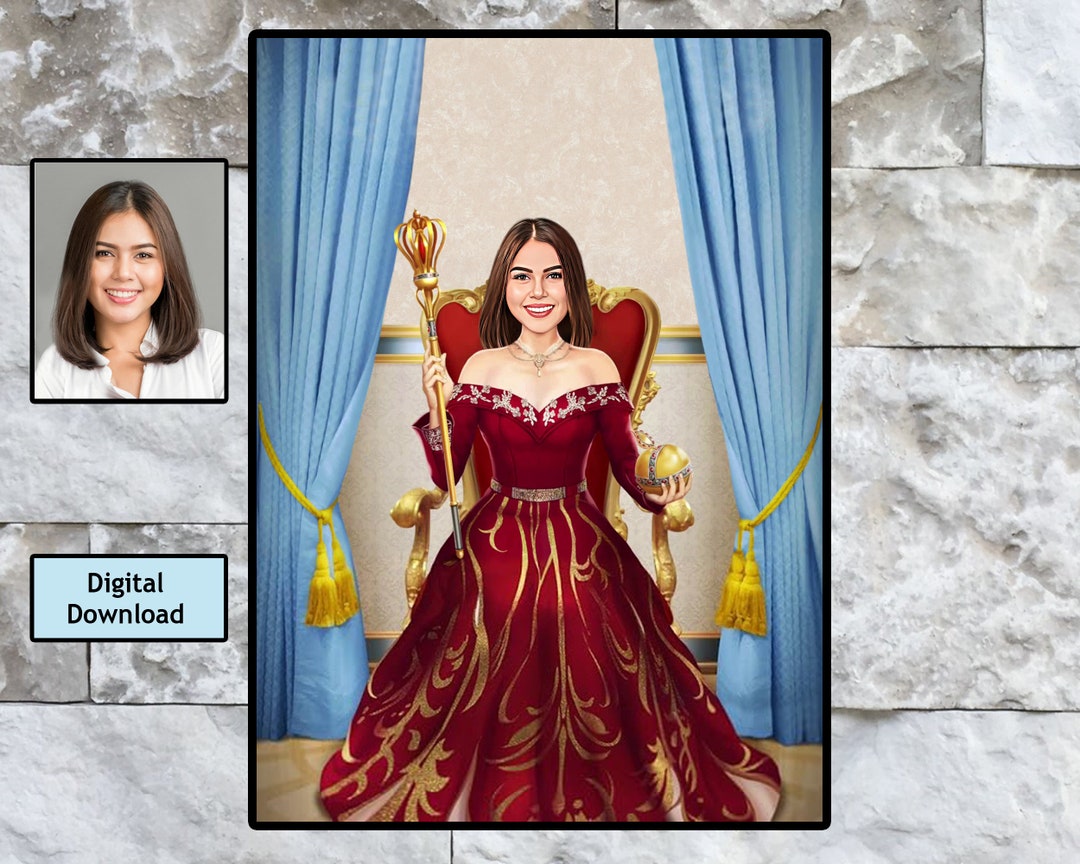 Personalized Queen Portrait: Custom Photo Caricature (digital Download ...