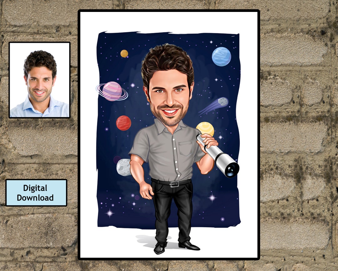 Custom Astronomer Caricature Portrait: Unique Retirement Gift (digital ...