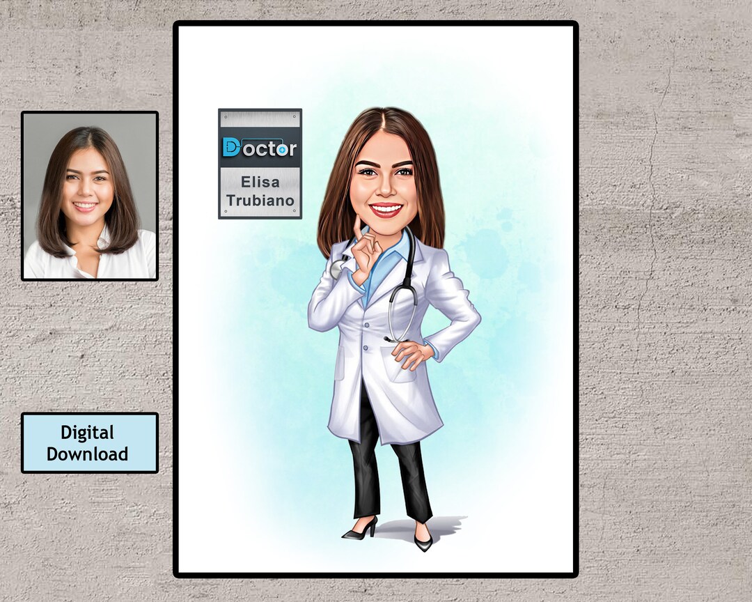 Custom Woman Doctor Cartoon Portrait: Personalized Caricature Gift ...