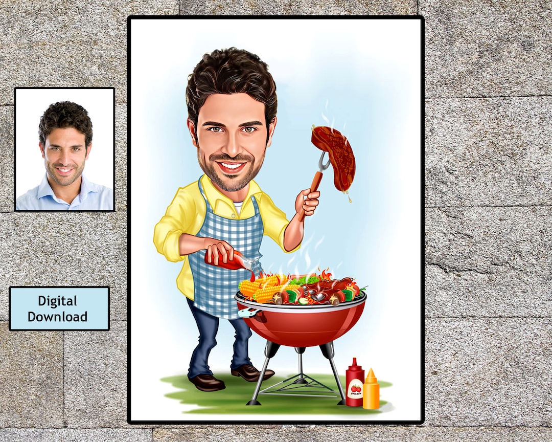 Custom BBQ Cartoon Portrait: Unique Caricature Gift (digital Download ...