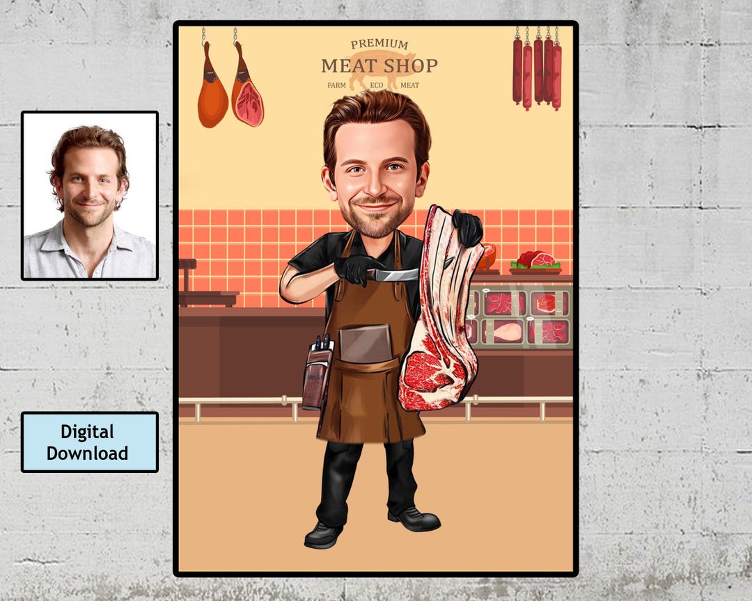 Custom Butcher Portrait, Funny Caricature Gift (digital Portrait A3 ...