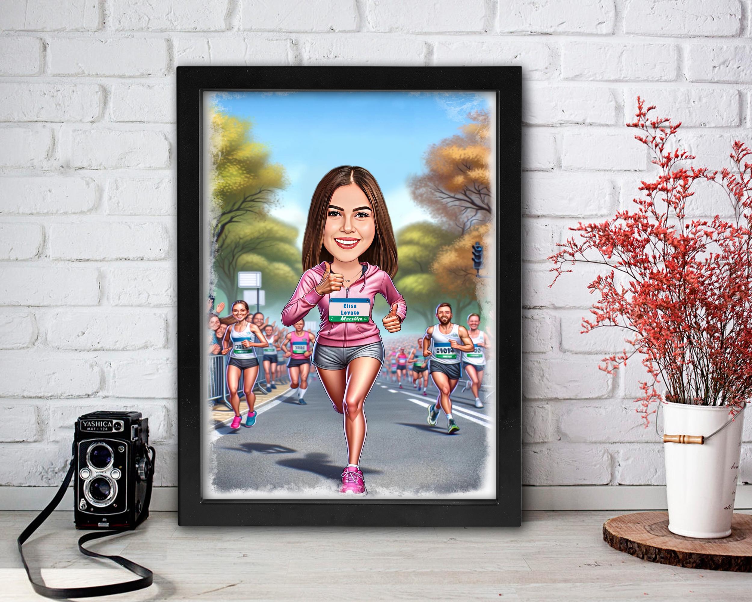 Custom Female Runner Cartoon Portrait: Marathon Caricature (digital ...