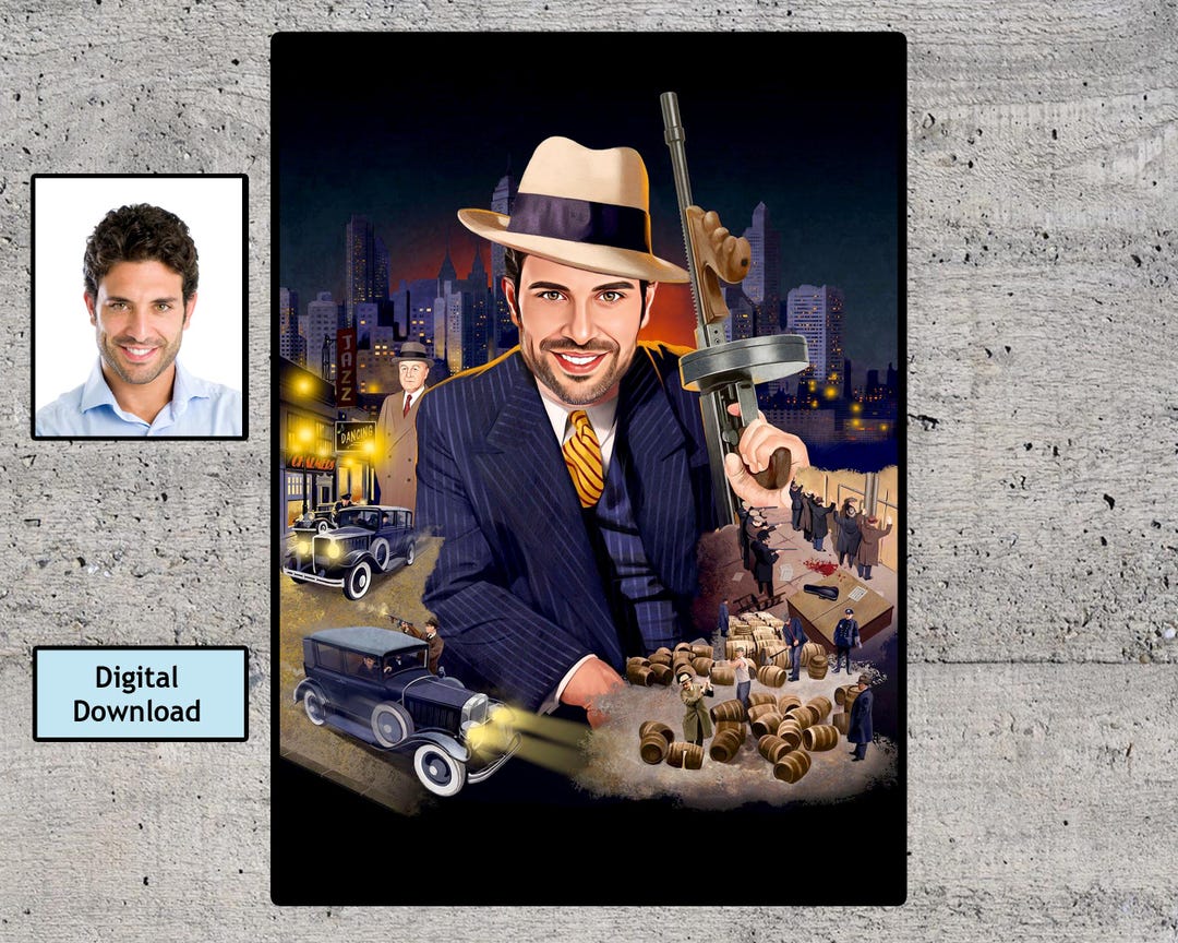 Custom Al Capone Gangster Style Caricature, Illustration, Personalised ...