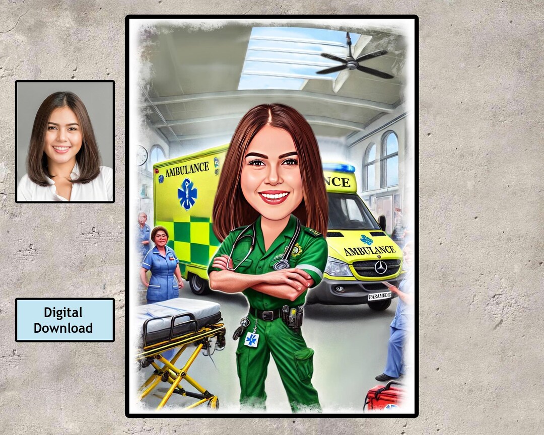 Personalized Female Paramedic Caricature: Custom Medical Cartoon ...