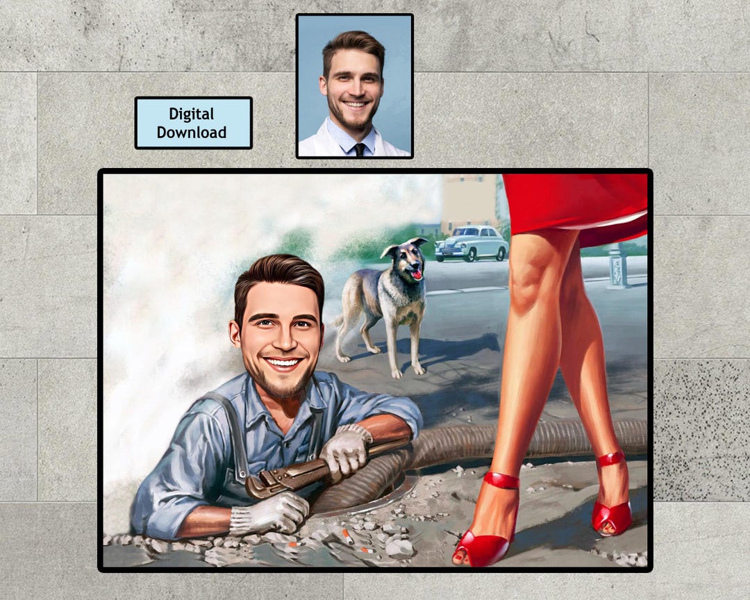 Personalized Plumber Cartoon Caricature, Custom Drawing From Photo ...