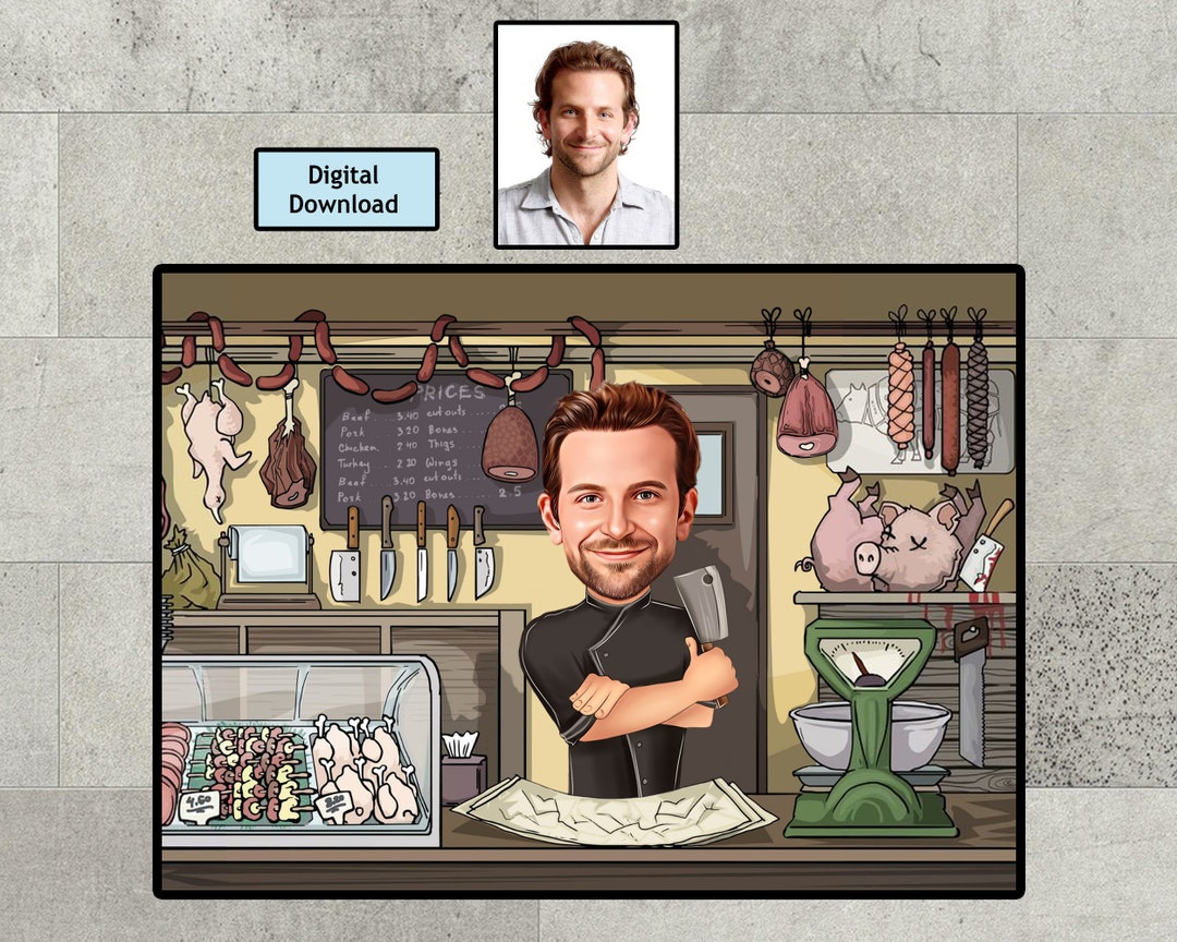 Butcher Gift - Custom Caricature, Custom Butcher Cartoon Portrait ...
