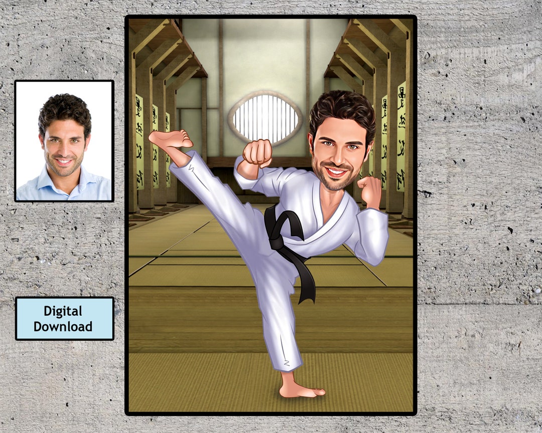 Personalized Karate Cartoon, Caricature Portrait,custom Gift, Karate ...
