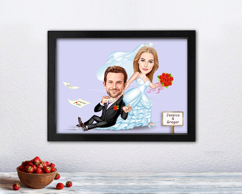 Custom Married Couple Cartoon Wall Art Caricature Portrait - Etsy