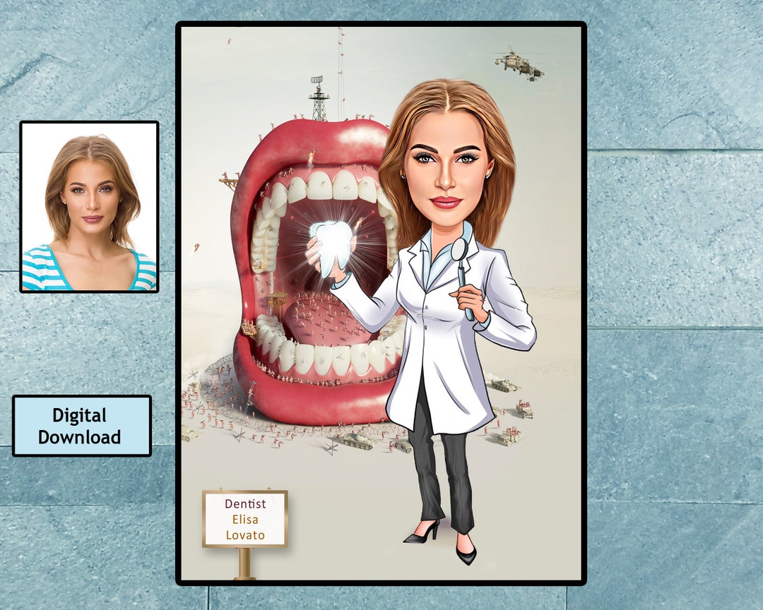 Female Dentist Gift for Women, Dentist Caricature From Photo, Funny ...
