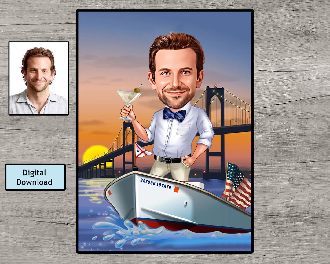 Personalized Boat Lover Caricature: Custom Retirement Gift (digital ...