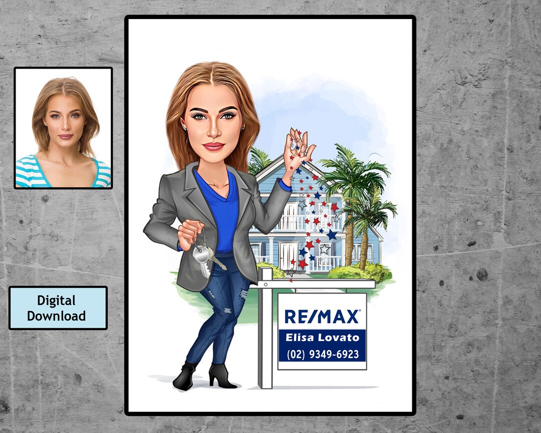 Custom Woman Realtor Cartoon Portrait, Agent Portrait, Gift For, Female ...