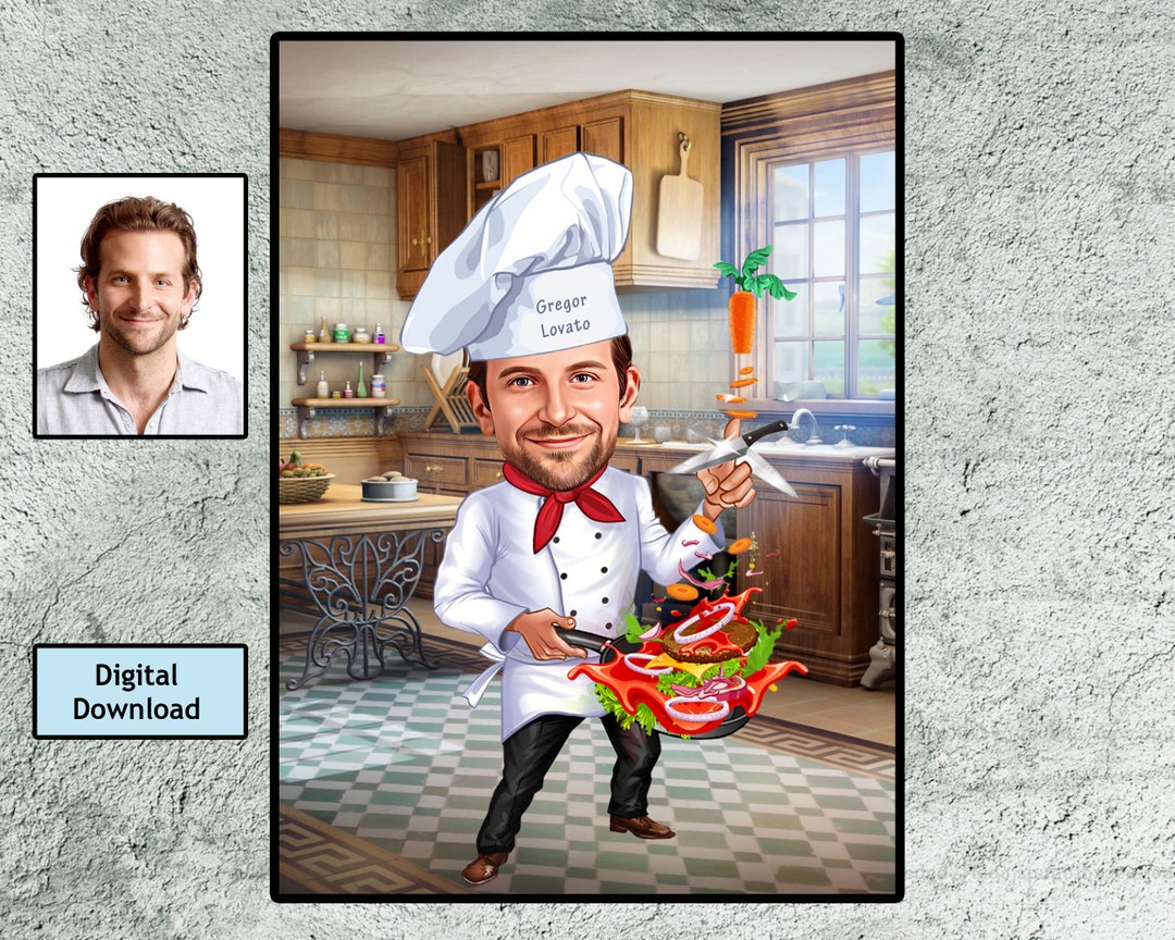Custom Male Chef Cartoon Portrait, Chef Caricature, Gift for Chef ...