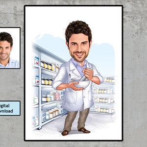 Custom Male Pharmacist Cartoon Portrait, Pharmacist Portrait, Gift for ...