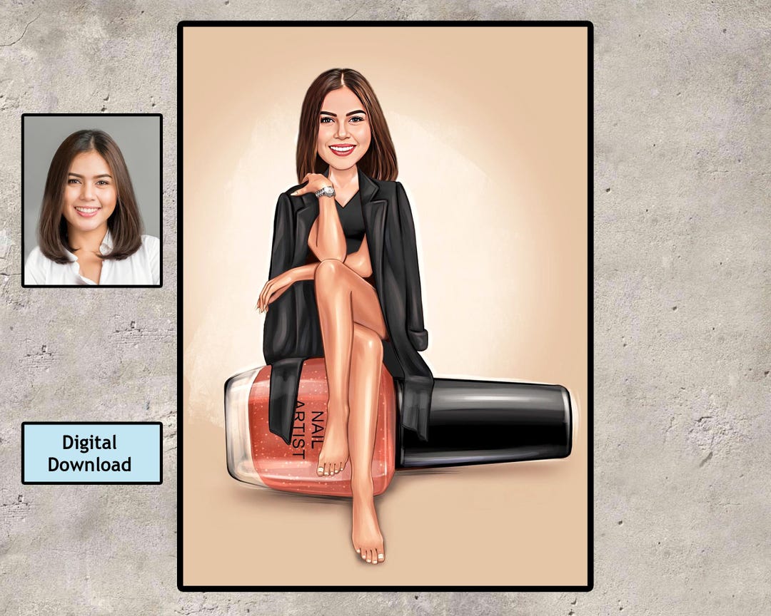 Personalized Nail Artist Caricature Portrait: Custom Cartoon (digital ...