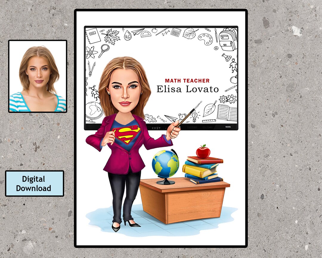 Female Super Teacher, Teachers Day, Teacher Gift Ideas, Caricature ...