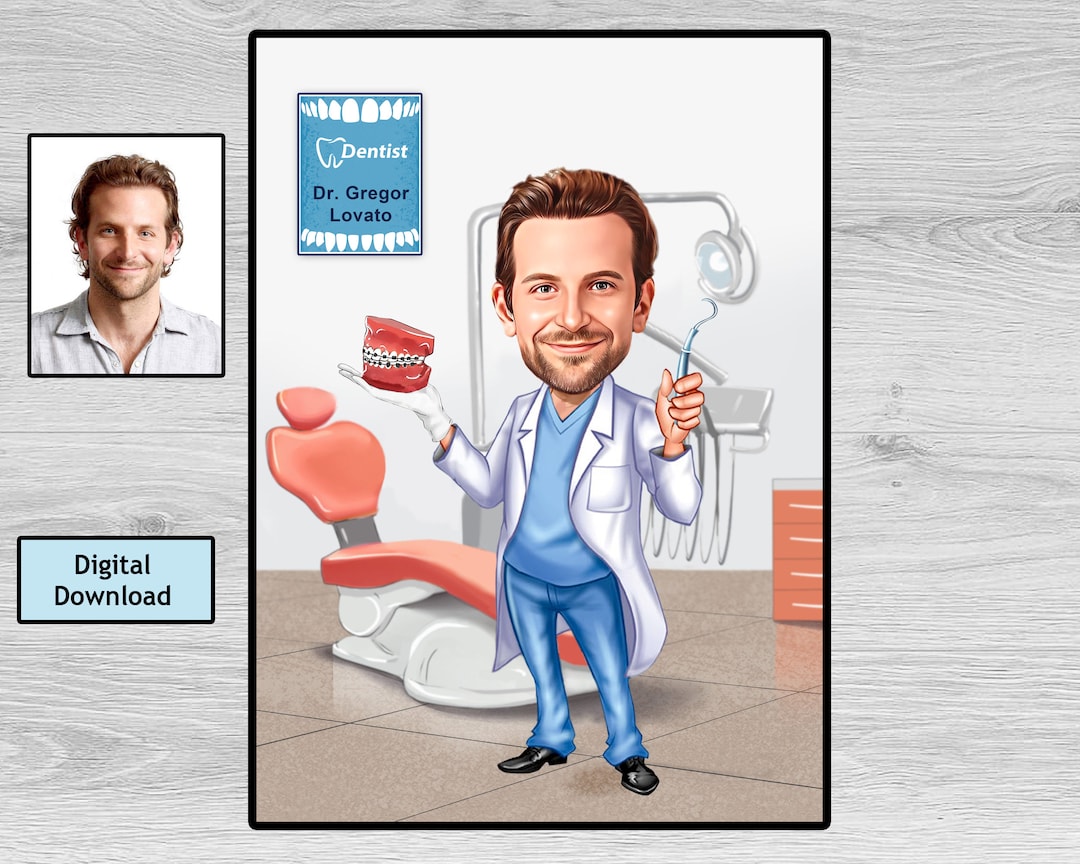 Custom Male Dentist Cartoon Portrait, Dentist Portrait, Gift for ...