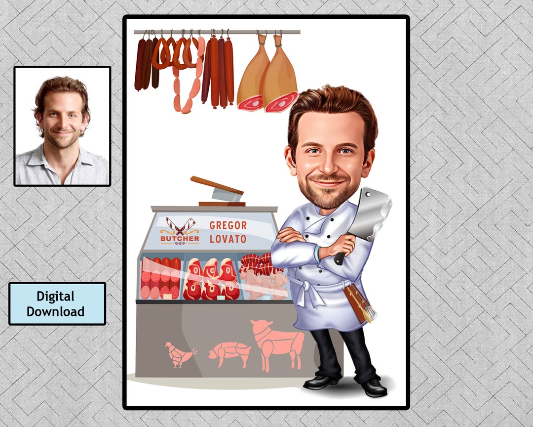 Custom Butcher Cartoon Portrait, Butcher Caricature, Gift for Male ...
