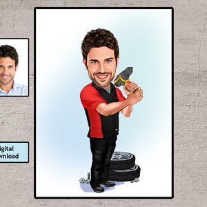 Tire Technician Cartoon Portrait: Custom Caricature Gift (digital ...
