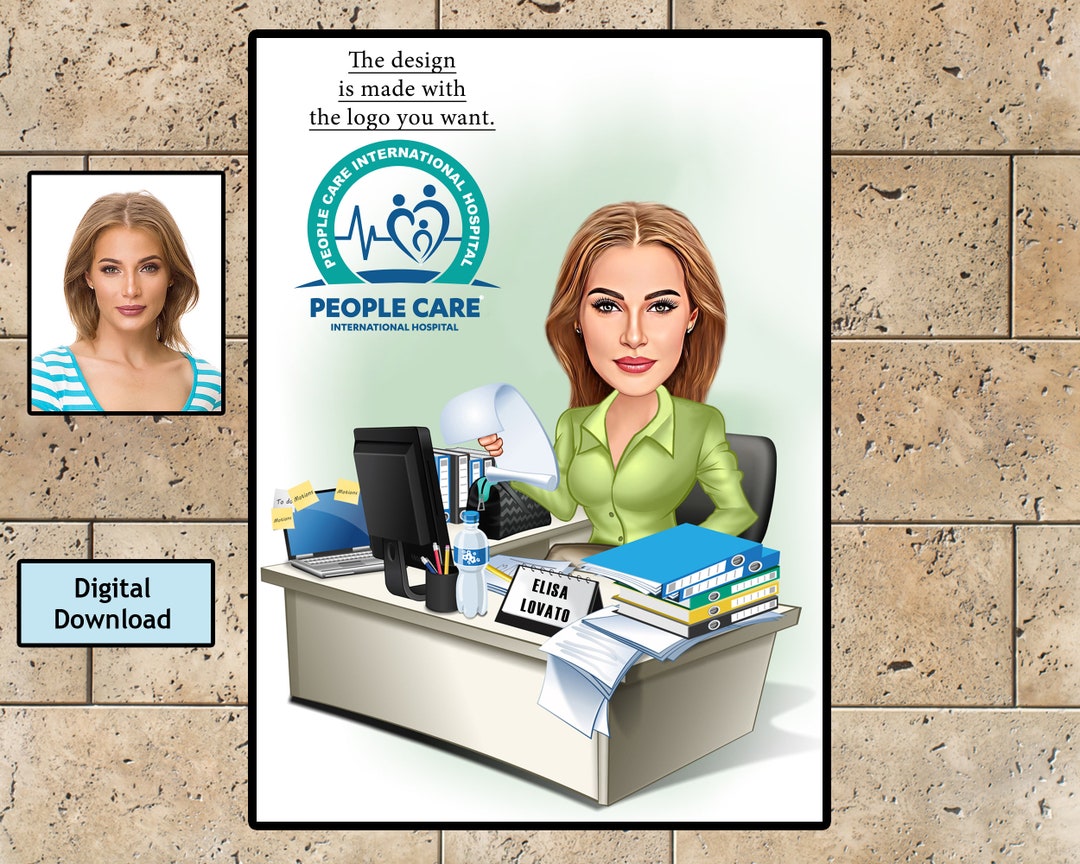 Personalized Secretary Cartoon Portrait: Custom Office Gift (digital ...