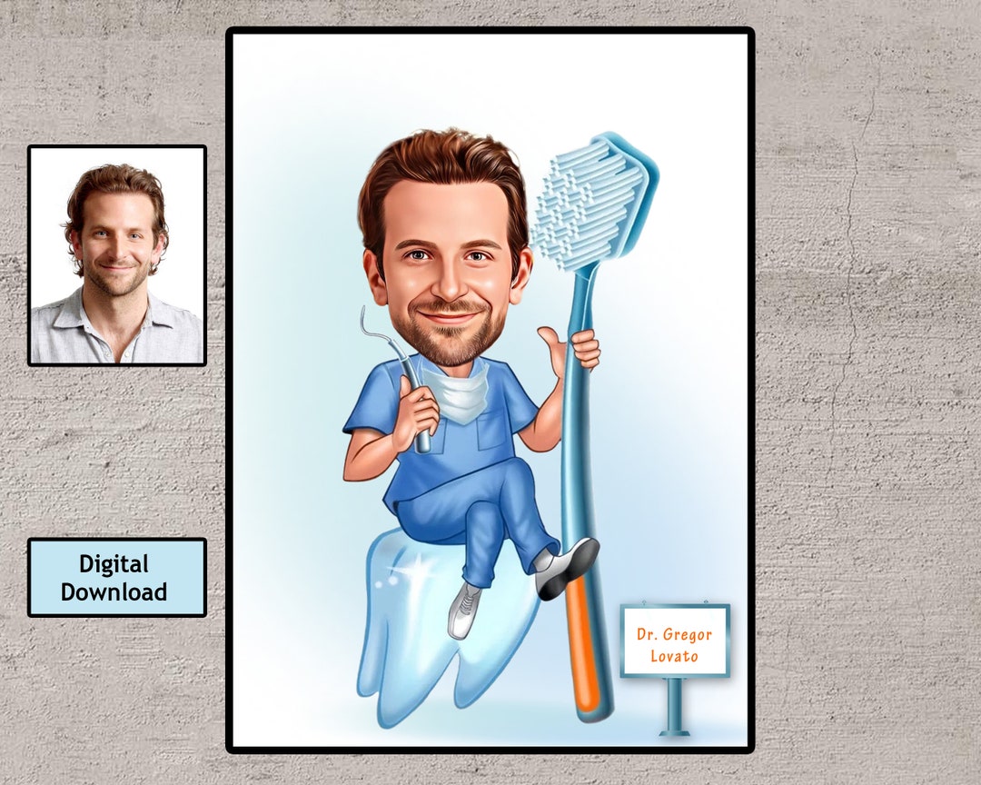 Super Dentist Gift, Custom Caricature Portrait, Cartoon Dental ...