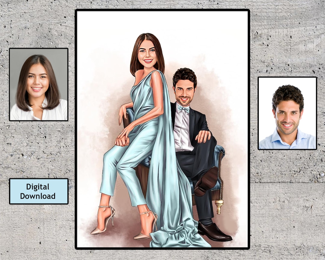 Custom Couple Cartoon Portrait, Unique Wedding Gift (digital Download ...