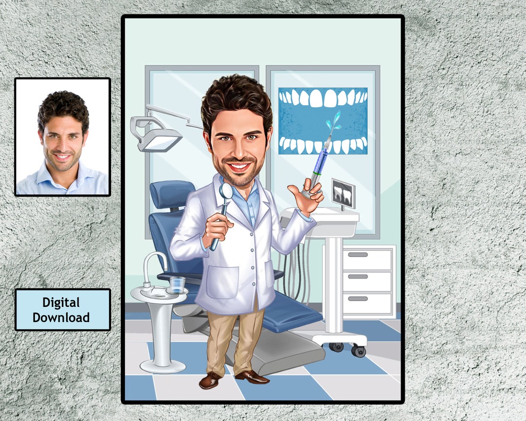 Custom Male Dentist Cartoon Portrait, Dentist Portrait, Gift for ...