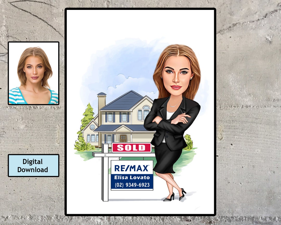 Custom Female Realtor Cartoon Portrait, Realtor Portrait, Gift for ...