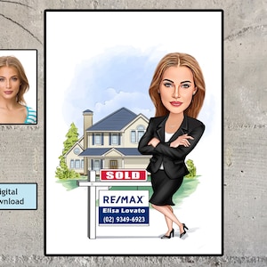 Custom Female Realtor Cartoon Portrait, Realtor Portrait, Gift for ...