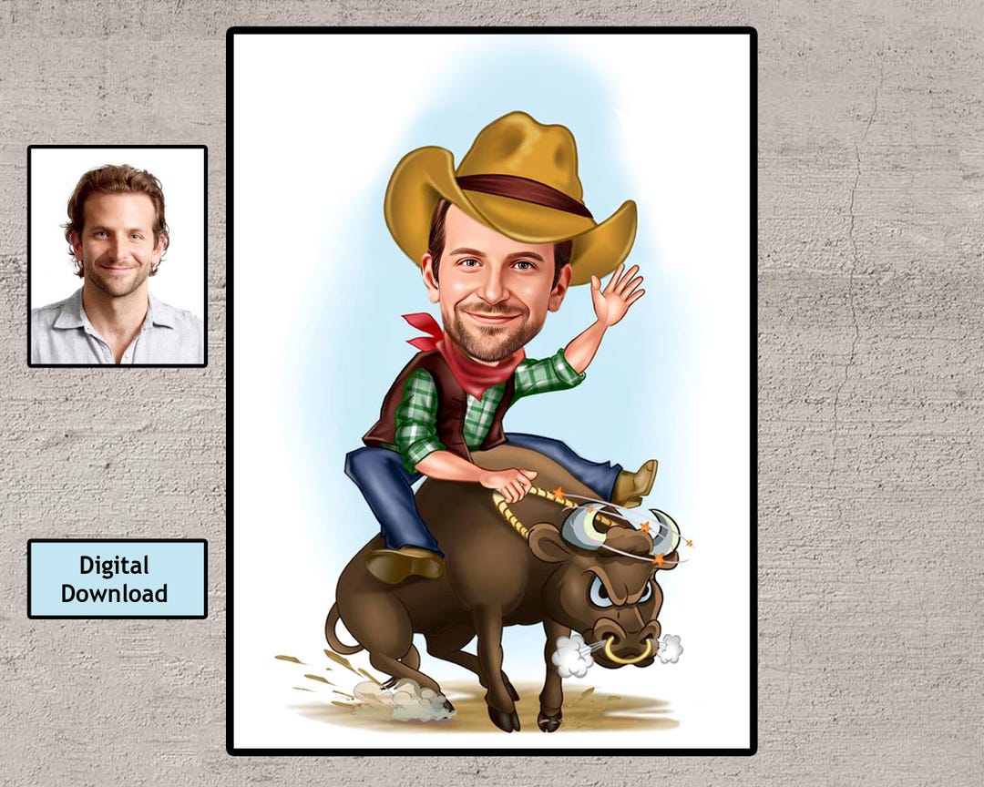 Custom Bull Rider Cartoon Portrait From Photo (digital Download) - Etsy