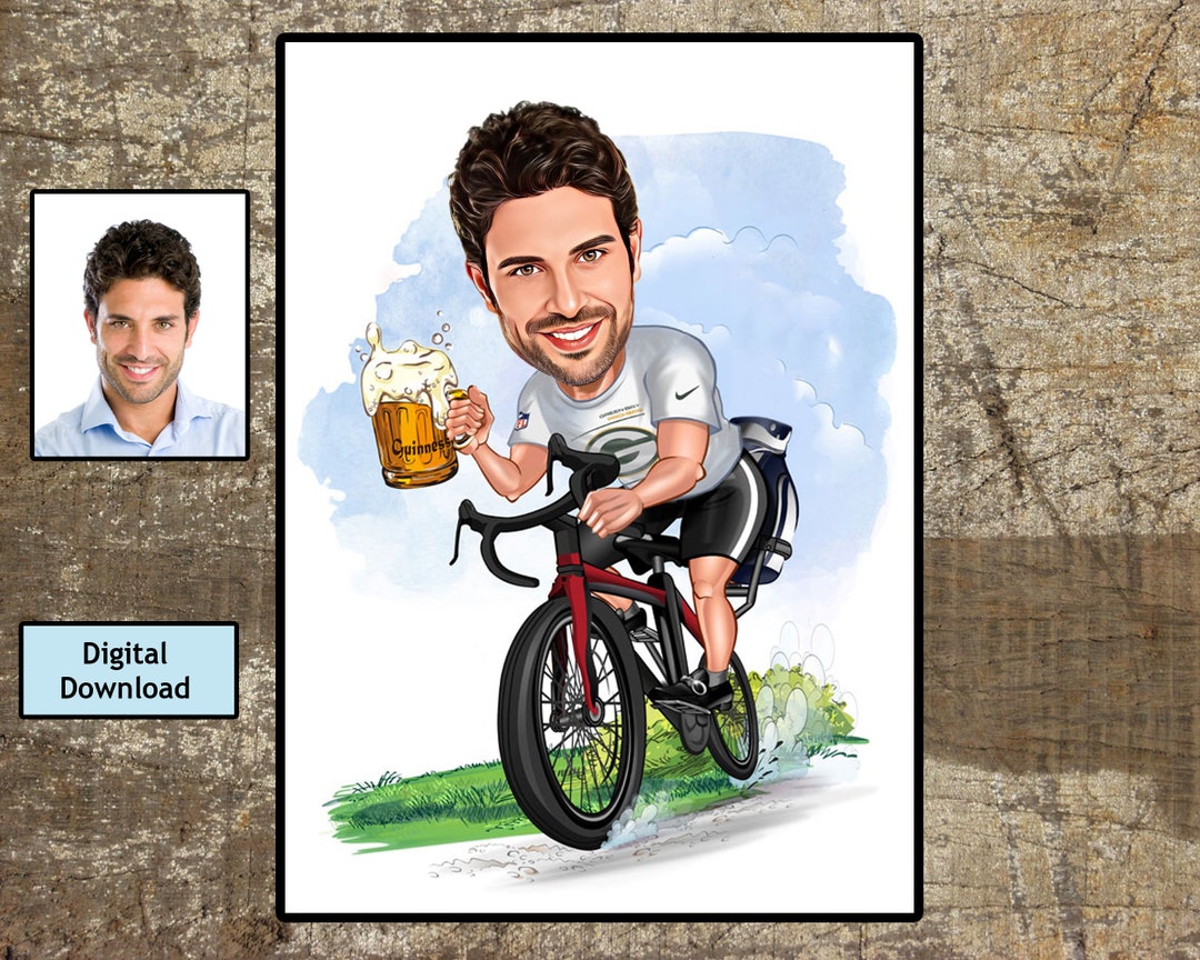 Personalized Cyclist Cartoon Portrait, Biker Portrait, Cyclist Gift ...