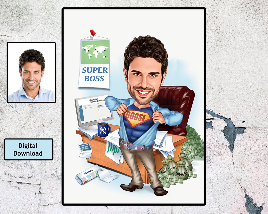 Custom Boss Superhero Caricature Gift (digital Download) - Etsy