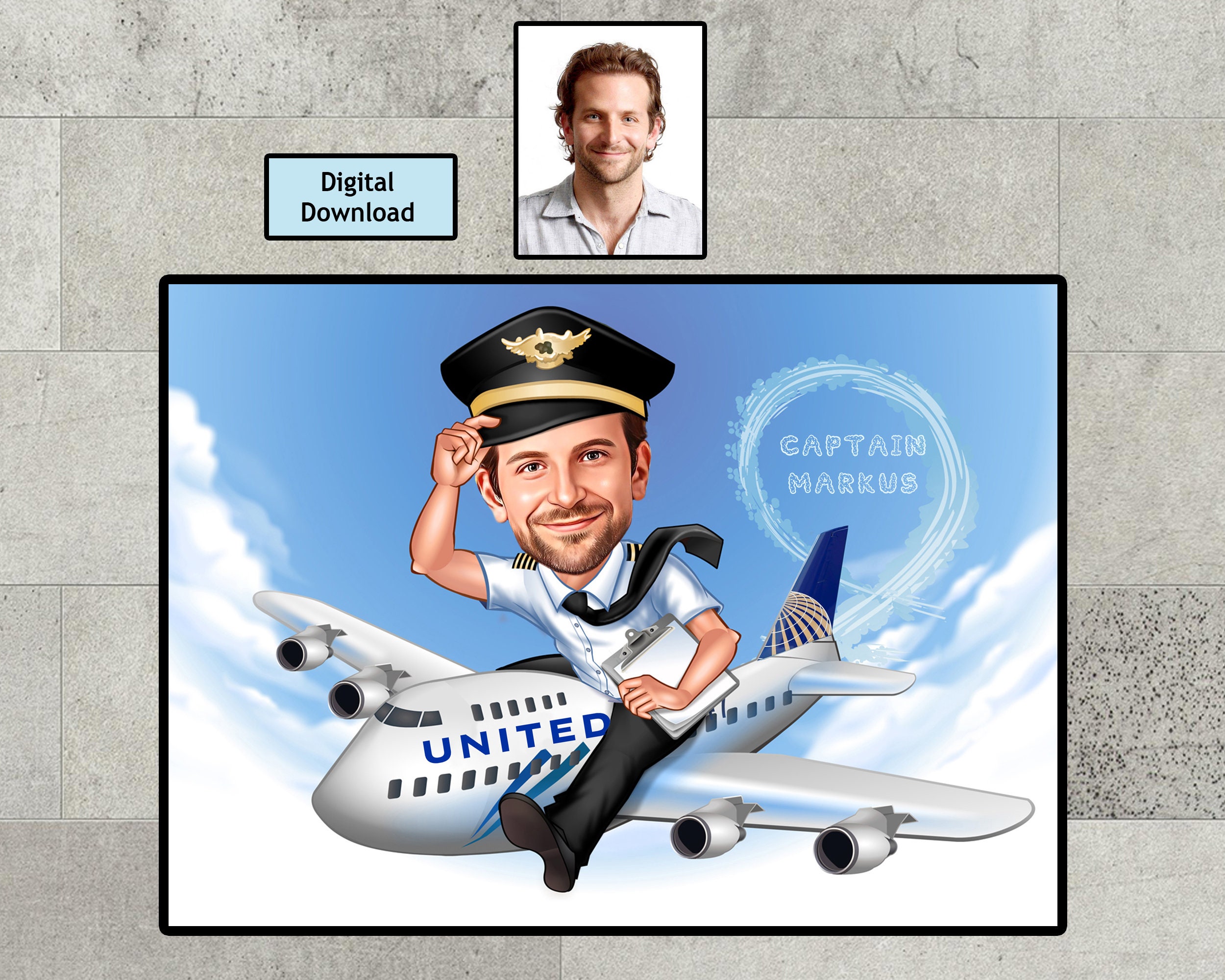 Custom Cartoon Pilot Portrait: Personalized Aviation Gift (digital ...