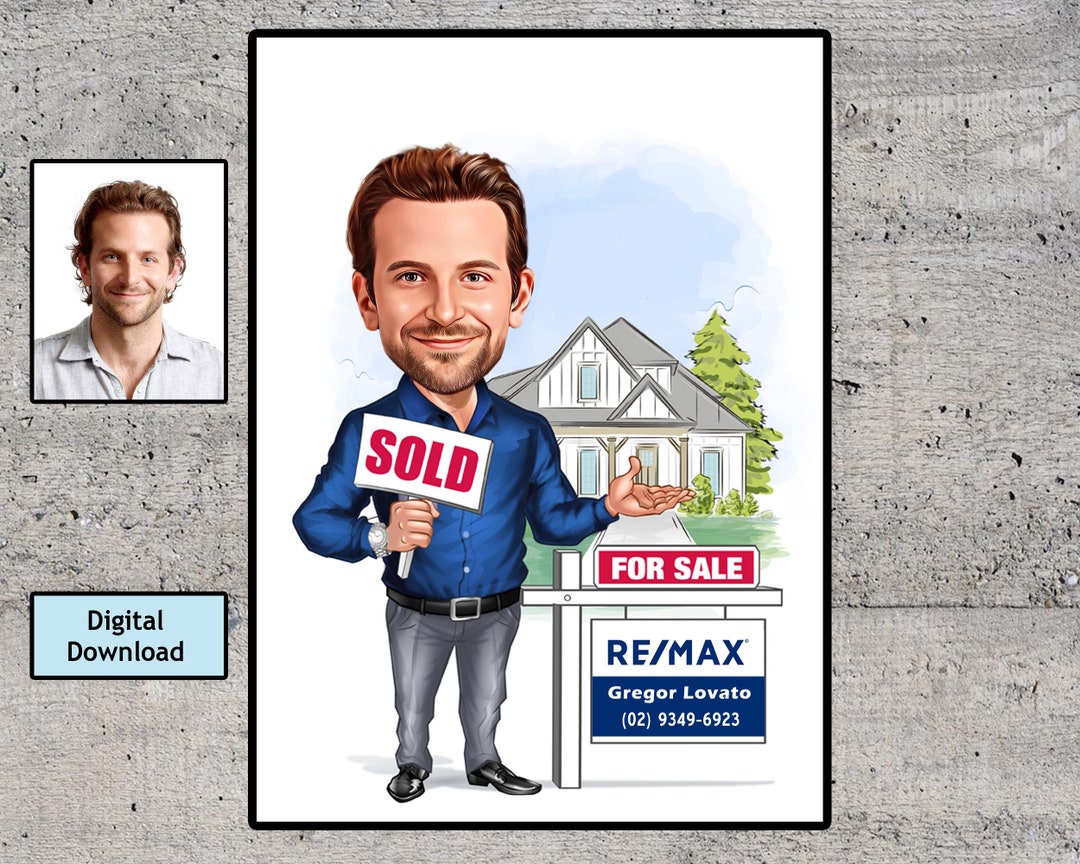 Custom Male Realtor Cartoon Portrait, Realtor Gift (digital Download ...