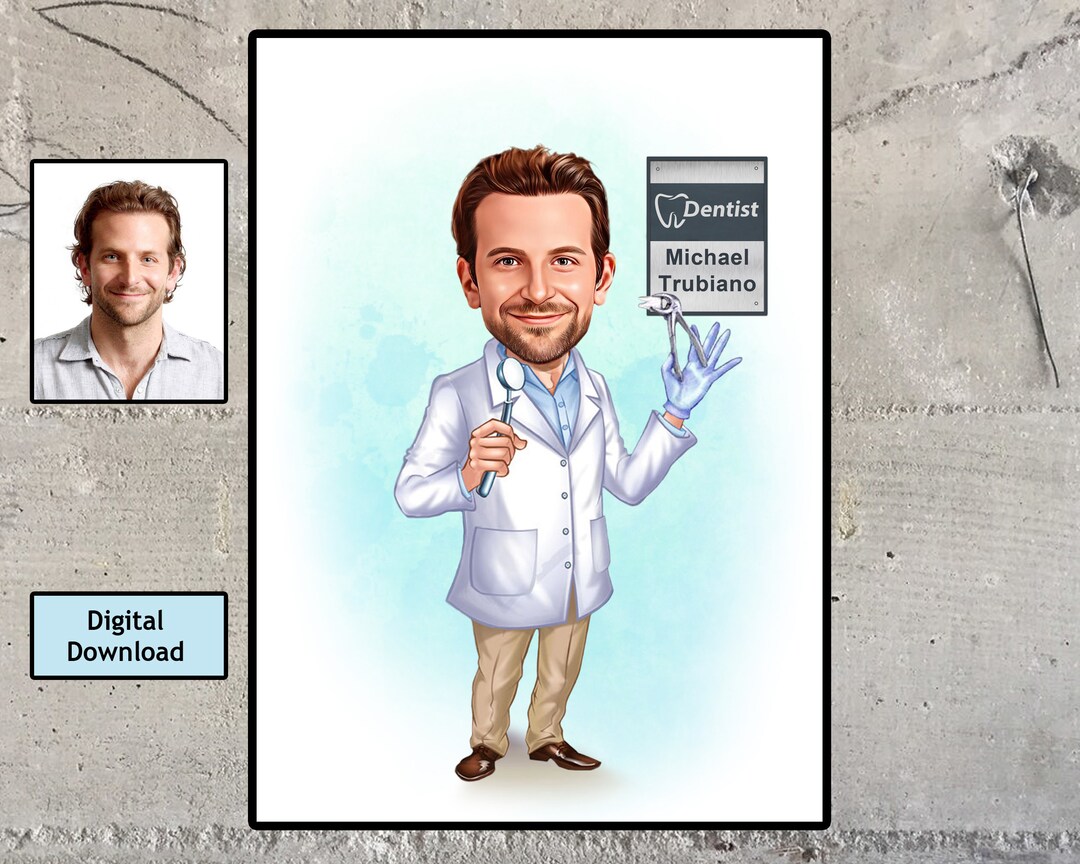 Custom Male Dentist Cartoon Portrait, Dentist Portrait, Gift for ...