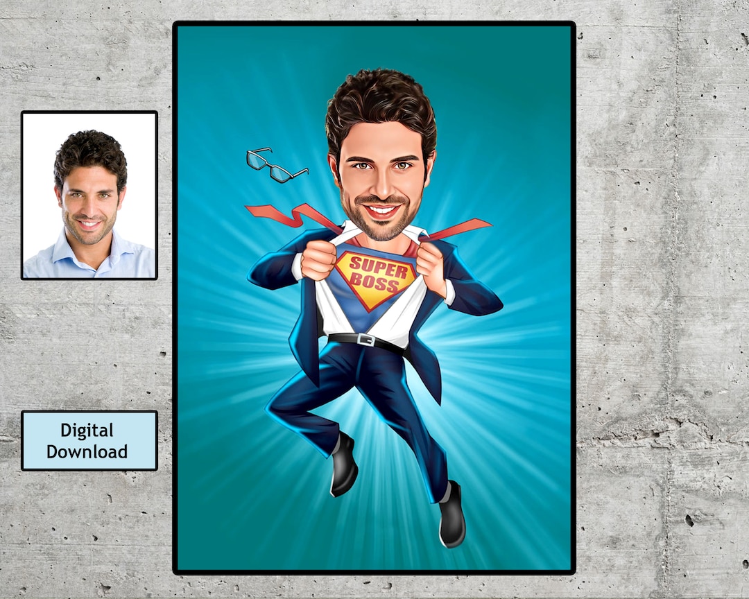 Personalized Super Boss Cartoon Portrait: Custom Caricature Gift ...