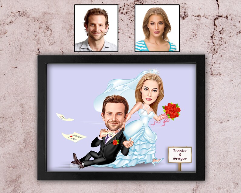 Custom Married Couple Cartoon Wall Art Caricature Portrait - Etsy