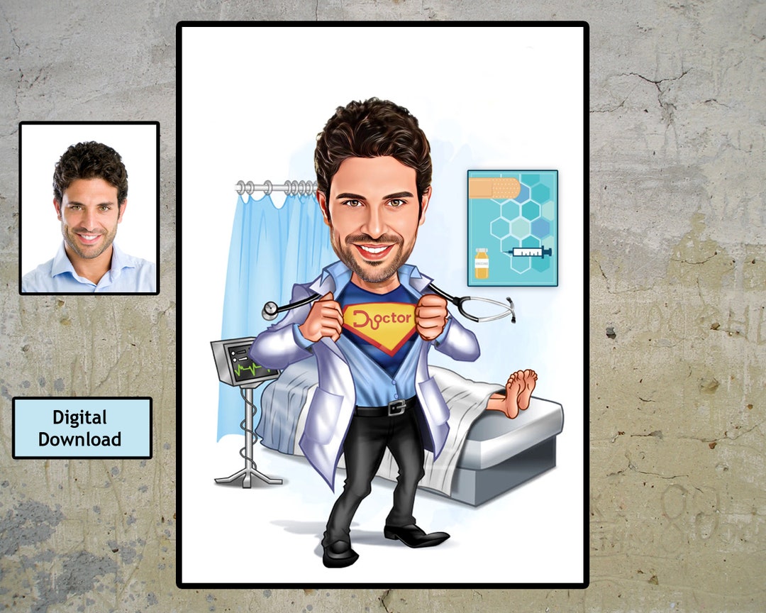 Custom Super Doctor Cartoon Portrait, Doctor Caricature, Doctor Gift ...