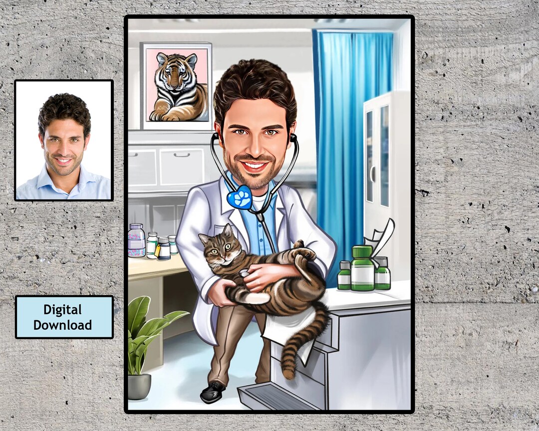 Veterinary Gift - Custom Caricature From Photo, Veterinary Surgeon ...
