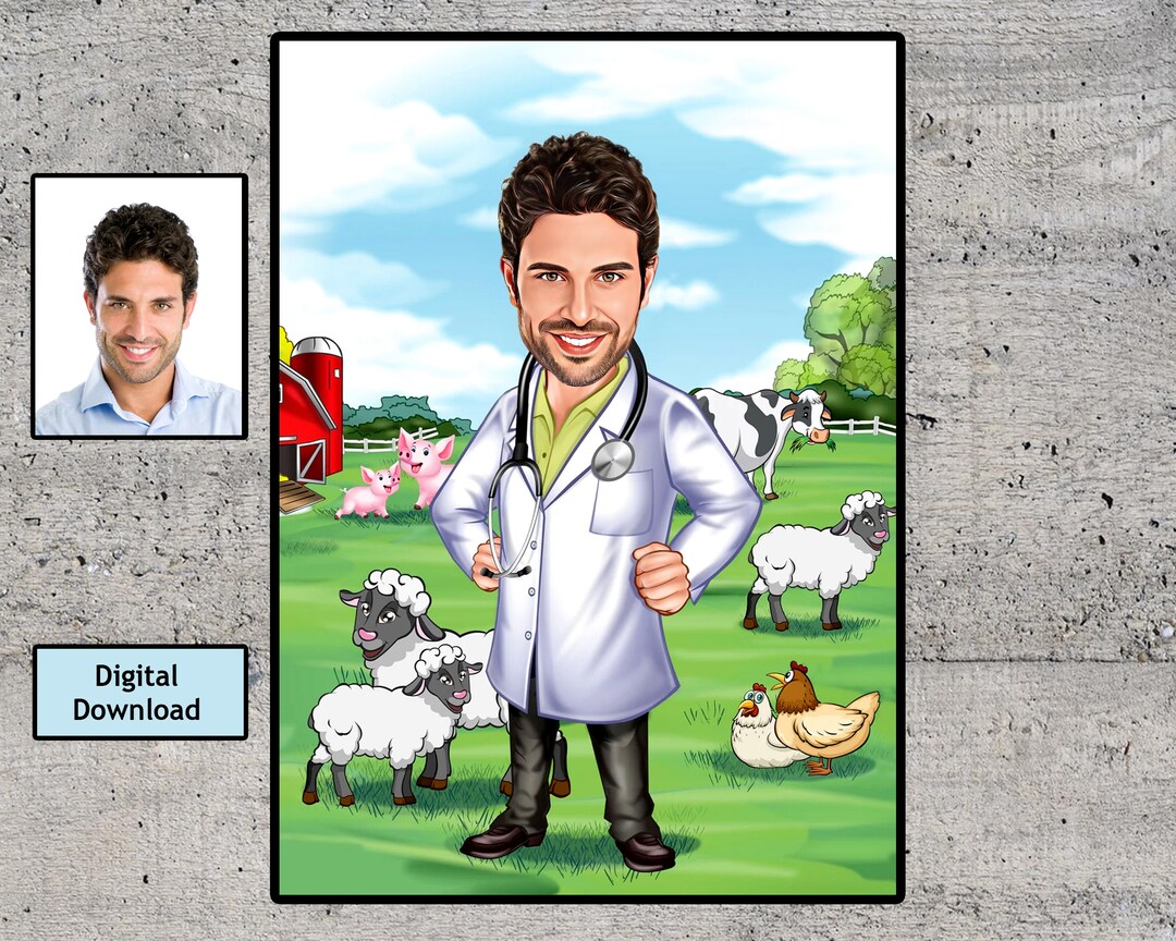 Personalized Male Veterinarian Portrait - Custom Vet Gift (digital ...