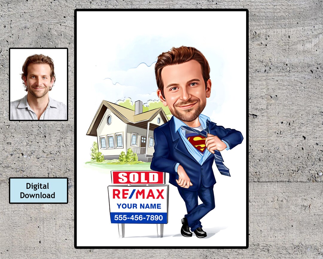 Custom Realtor Caricature Portrait: Real Estate Agent Gift (digital ...