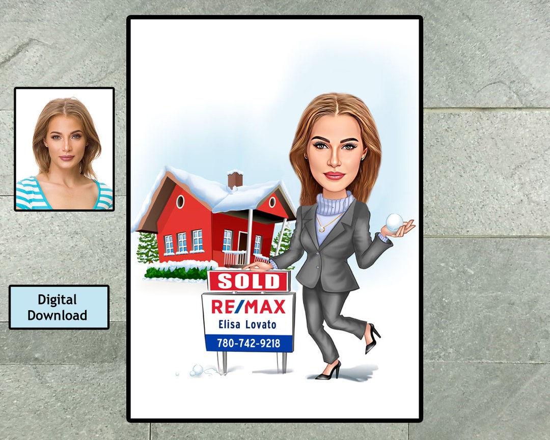 Realtor Cartoon Gift, Custom Female Real Estate Agent Caricature ...