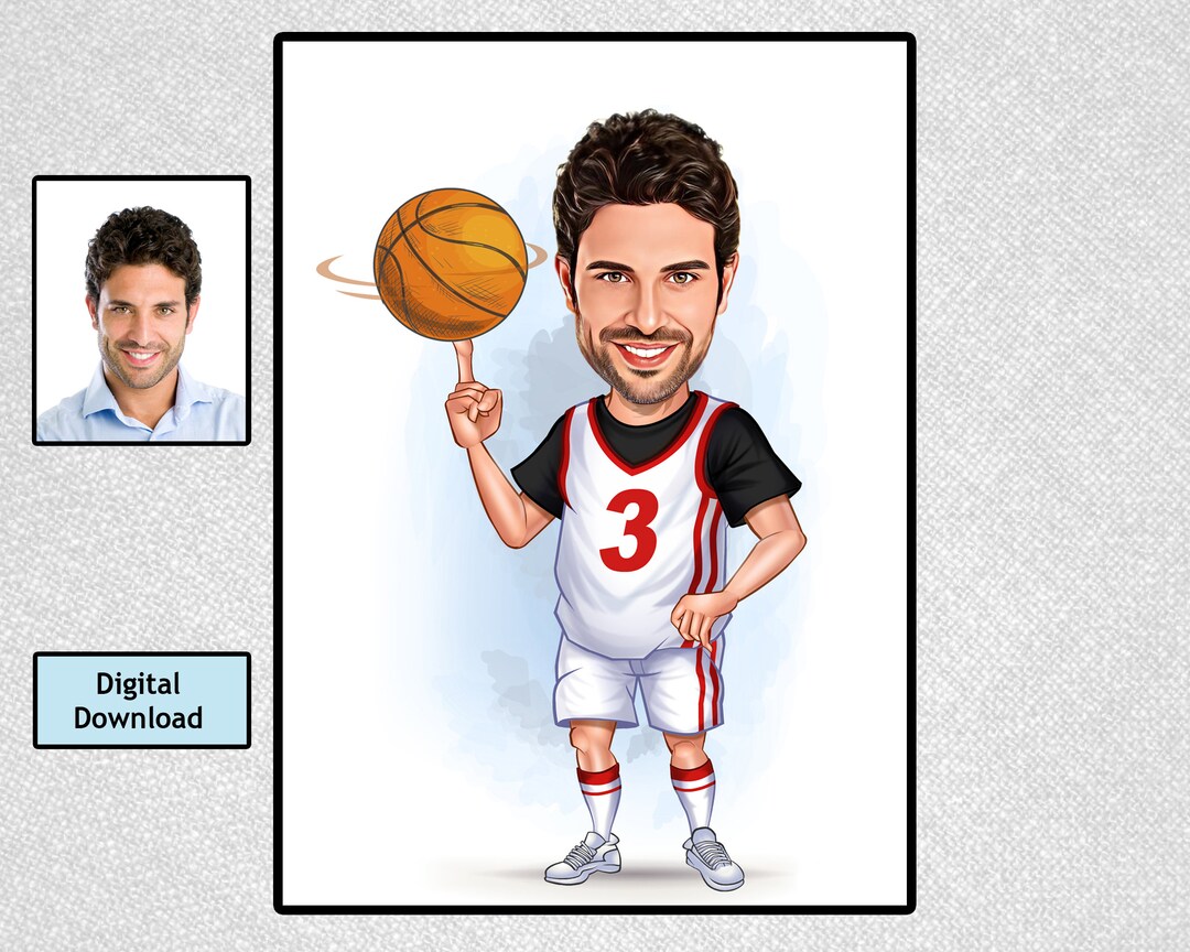 Custom Basketball Player Cartoon Caricature Portrait (digital Download ...