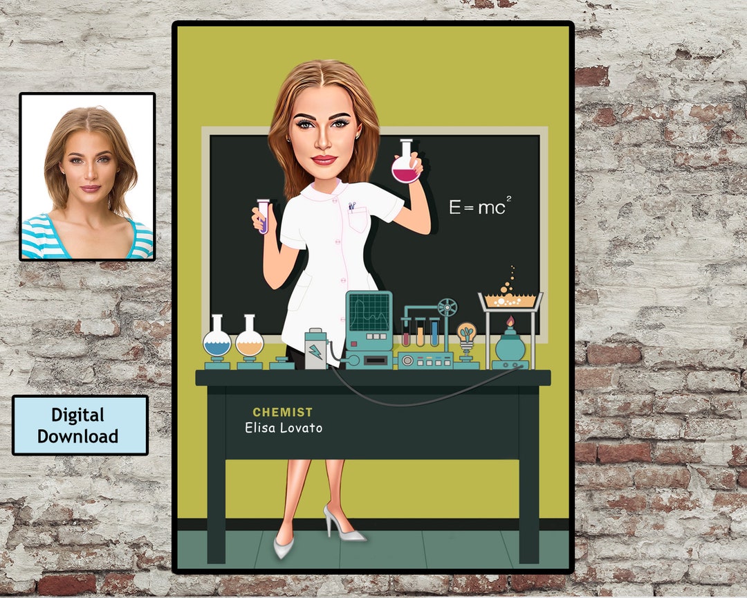 Chemical Engineer Caricature, Chemistry Teacher Gift Custom Cartoon ...